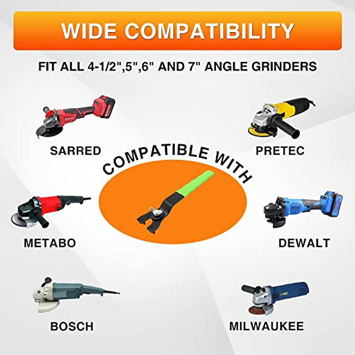 PRETEC Adjustable Angle Grinder Pin Wrench Lock-Nut Spanner Grinder Wrench Universal with 2 Pairs Work Gloves,Compatible 4/5/6/7/9 Inch Angle Grinder for Dewalt Makita