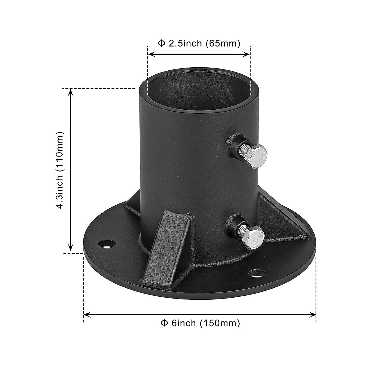 Insaga Chain Link Fence Pole Floor Flange, 2.5" Base Flange, Heavy Solid Fence Post Concrete Mount for Holding The Fence/Mailbox/Flag Round Posts(OD 2-3/8''), Bolts/Side Screws are Included, 1Piece