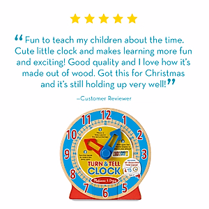 Melissa & Doug Turn & Tell Wooden Clock - Educational Toy With 12+ Reversible Time Cards , Red