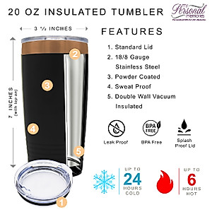 Customized Personalized Stainless Steel Travel Tumbler with Lid - Engraved Double-Wall Vacuum Insulated for Him, Her Your Custom Text (Black with Gold, 20 oz)
