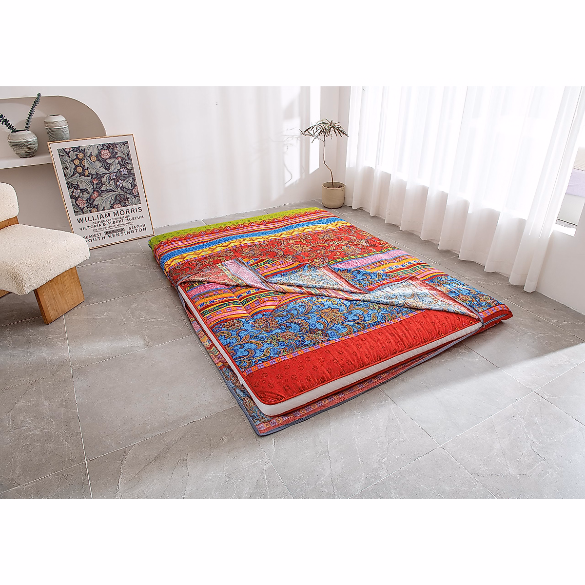 Heimorn Japanese Floor Mattress Futon Mattress, Thicken Sleeping Mattress Foldable & Portable Roll up Camping Mattress, Bohemia Yellow Twin