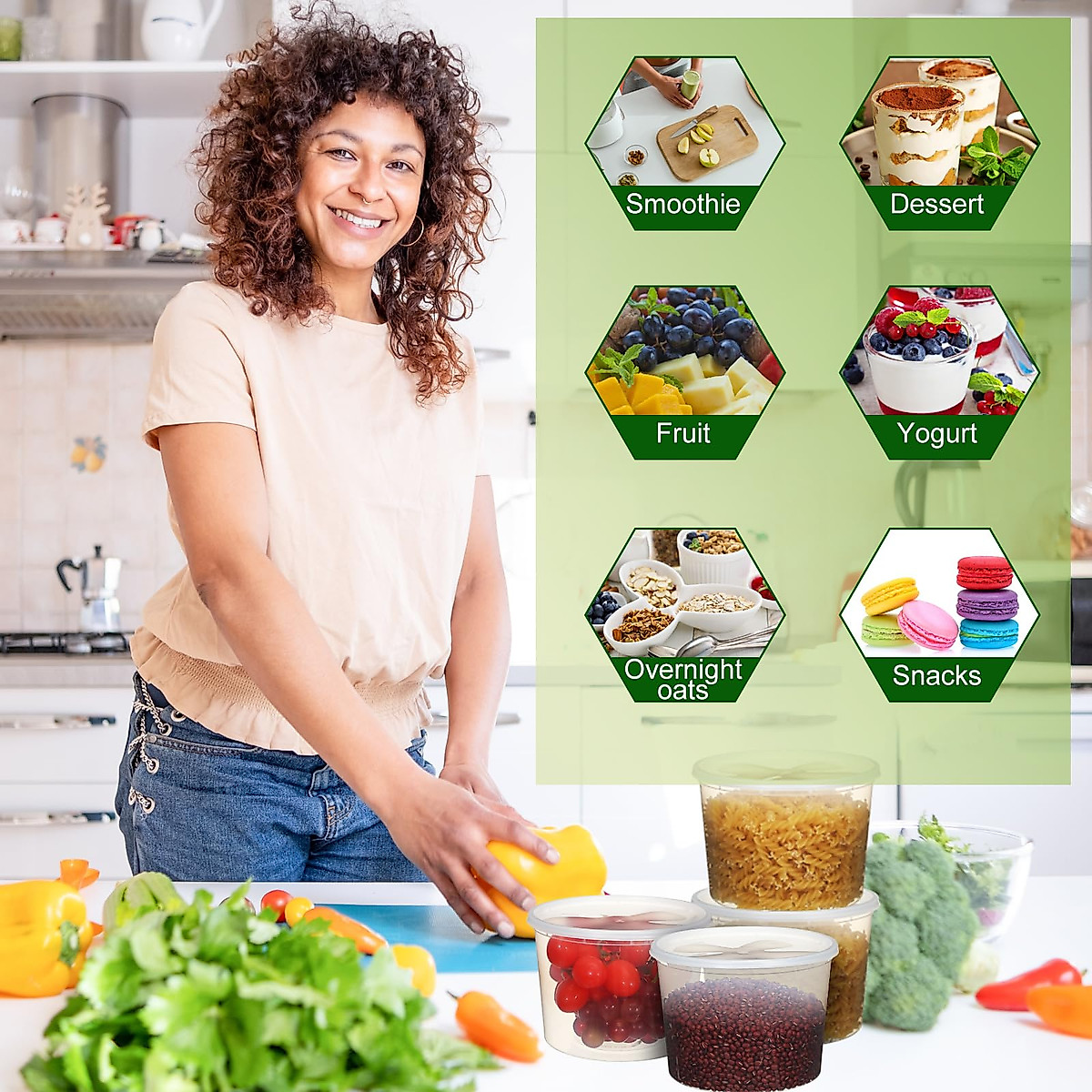 Skylety 60 Sets Plastic Deli Containers with Lids Food Storage Containers Soup Cups, Leakproof, Microwavable, Reusable for Restaurant, Cafe, Freezer and Catering (64 oz)