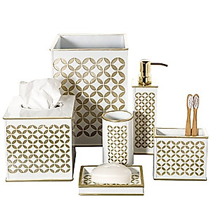 Creative Scents White Bathroom Trash Can - Decorative Waste Basket for Bathroom - Durable Waste Paper Basket - Space Friendly Bath DustBin - for Elegant Bathroom Décor (Diamond Lattice Style)