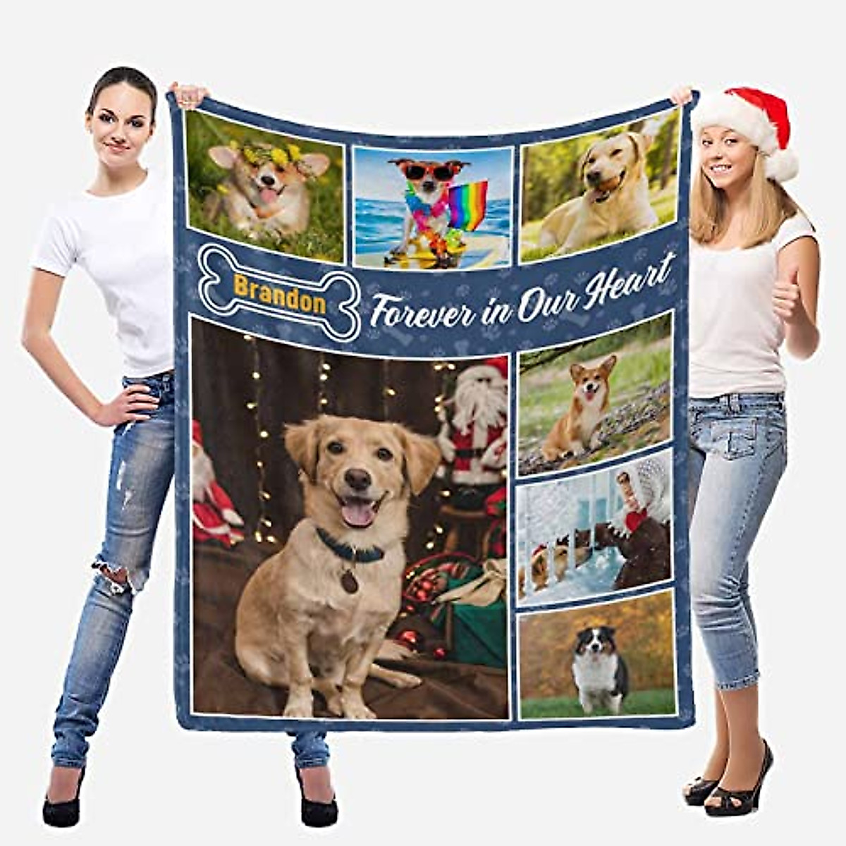 InterestPrint Customized Blankets with Photos Text Personalized Picture Blanket for Dog Gifts for Birthday Family Pet Custom Photo Blanket 7 Collage Throw Blanket for Beding Sofa Travel