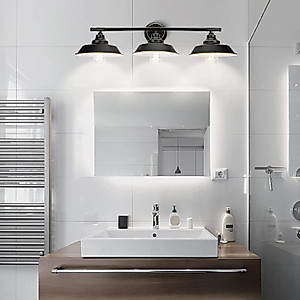 Elibbren Farmhouse Rustic Vintage 3-Lights Vanity Wall Sconce Lighting, E26 Base Metal Matte Black Industrial Bathroom Wall Light Fixture for Bathroom Vanity Mirror Cabinets Dressing Table（BLACK）