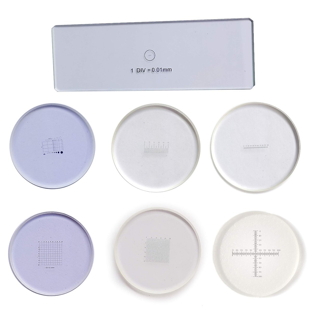 Microscope Eyepiece Micrometer Graticules Measuring Glass Eyepiece Micrometer Ocular Reticle eyepiece calibration ruler Slides include 1 Stage Micrometer and 6 Eyepiece Micrometers