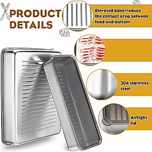 Maxcheck 6 Pcs Stainless Steel Food Containers with Lids 2 Metal Bacon Container for Refrigerator 2 Cheese Deli Meat Steamer Airtight Bacon Keeper 2 Food Clips for Freezer Buffet Kitchen