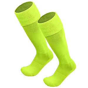 Just 4 Kicks Kid's Soccer Socks, Youth Solid Colors Soccer Socks (Neon Yellow)