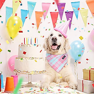 Gofshy Dog Bandanas-5PCS Birthday Gift Puppy Bandana Vibrant Color Plaid Printing Adjustable Dog Scarf Bib Handkerchief Accessories for Medium Large Dog Pet