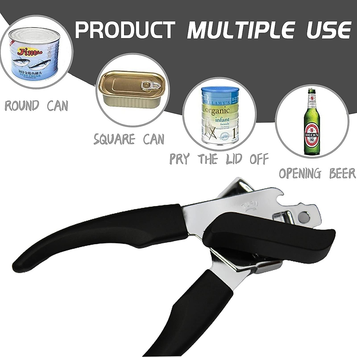Can Opener Manual,Handheld Heavy Duty Can Opener Smooth Edge Comfortable Grip Safety Can Openers, Oversized Easy Turn Knob & Stainless Steel Sharp Blade,Ergonomic