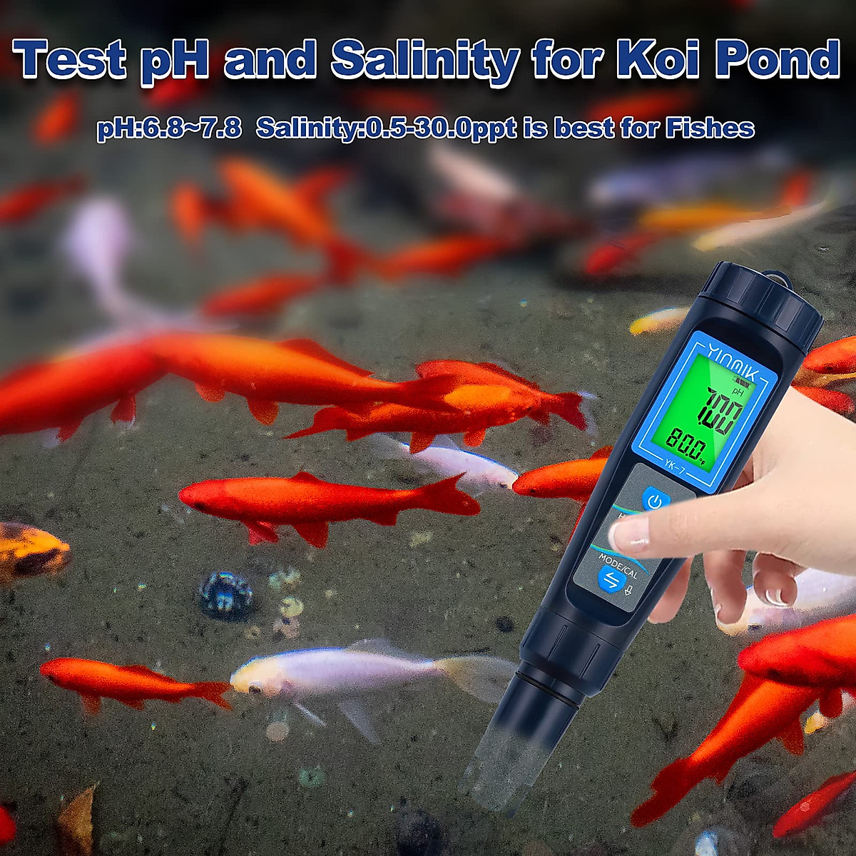 YINMIK pH Salt ORP Tester, Digital pH Meter for Aquarium, 7 in 1 pH TDS EC Salt ORP S.G Temp Pool Salt Tester for Spa,Hot Tub,Home Brewing,pH ppm EC Meter for Hydroponics,ORP Meter for Drinking Water
