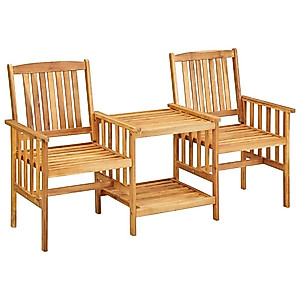vidaXL Farmhouse Style Patio Chairs with Tea Table Set, Solid Acacia Wood Outdoor Bistro Furniture with Comfortable Cushions - Taupe