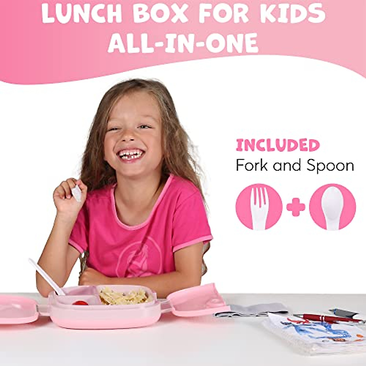Umami Bento Lunch Box KIDS With Cutlery, Leak-Proof, Easy to Clean, 3 Compartments Bento Box for Kids, Ideal Portion Sizes for Ages 3 to 9, for Boys & Girls, Microwave, Dishwasher & Safe, BPA-Free