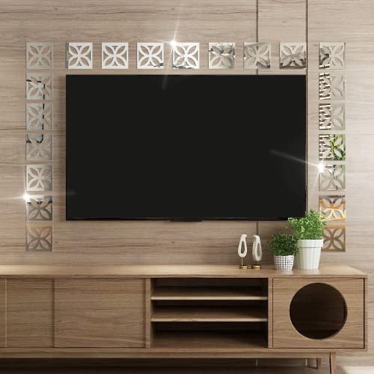 30Pcs Mirror Wall Stickers Mirror Decals Tiles Border DIY Wall Decor Sticker for Living Room Home Background Bathroom
