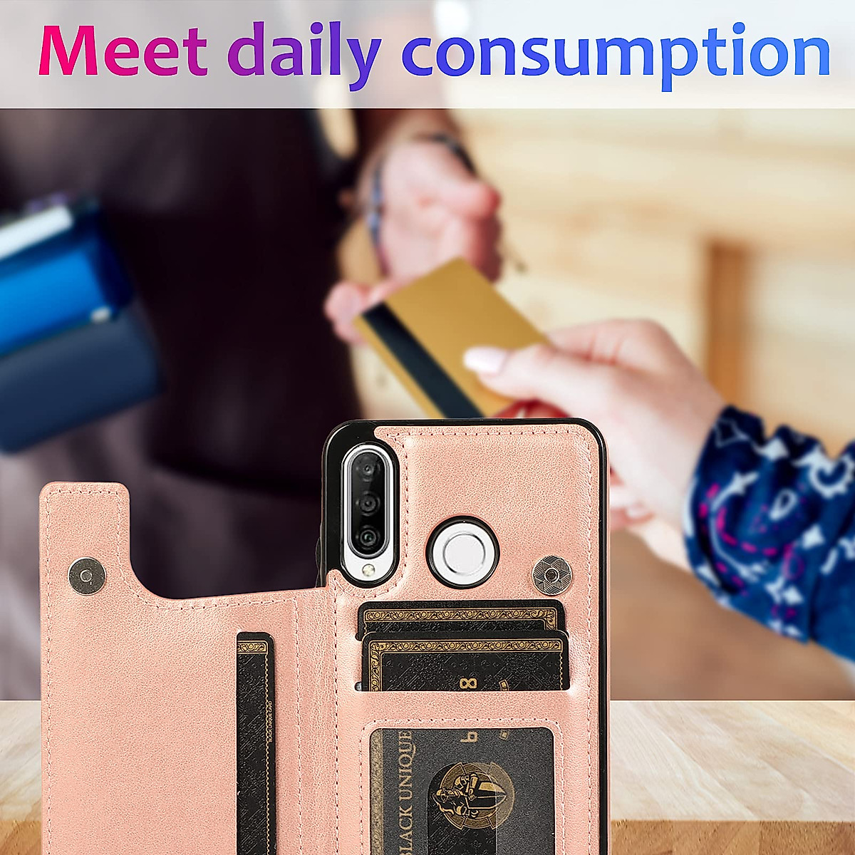 Asuwish Compatible with Huawei P30 Lite Case and Tempered Glass Screen Protector Cell Accessories Card Holder Slot Stand Kickstand Flip Wallet Phone Covers for Hawaii P30Lite P 30 30Lite 30P Rose Gold