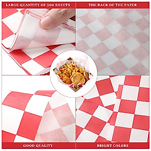500 Deli Paper Sheets 12 x 12 Inch Red and White Checkered Food Wrapping Papers Grease Resistant Food Wrap Sandwich Paper Wraps Disposable Paper Liner for Picnics Barbecue Restaurants Cookout Party