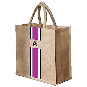 Globyz Jute Burlap Magenta Color With Initials Tote Bag Present for Wedding Birthday Gift Bridesmaid (35H*30L*12W CM) (A)