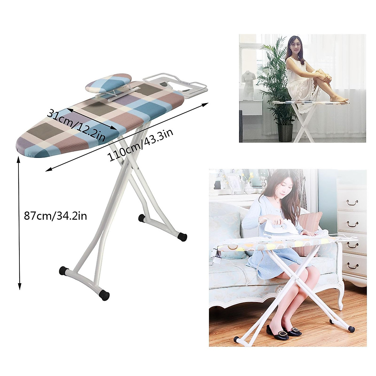 Ironing Board, Non-Slip Foldable Ironing Stand, Ironing Board with Iron Rest Features, Extra Wide Countertop Ironing Board, Adjustable Height, Home Ironing Board