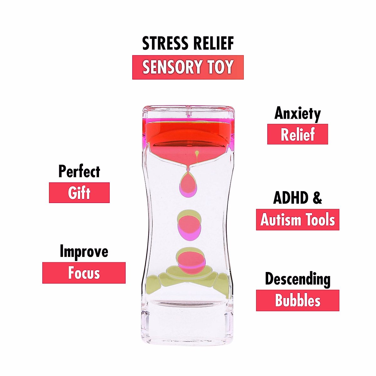 Liquid Motion Bubbler Sensory Toys – 2 Pc Set Bundle Stretchy String Fidget Toys Timer for Stress Relief and Anxiety Relief Great for Toddler, Children, Kids, Adults, Seniors, ADHD Autism ADD Orange