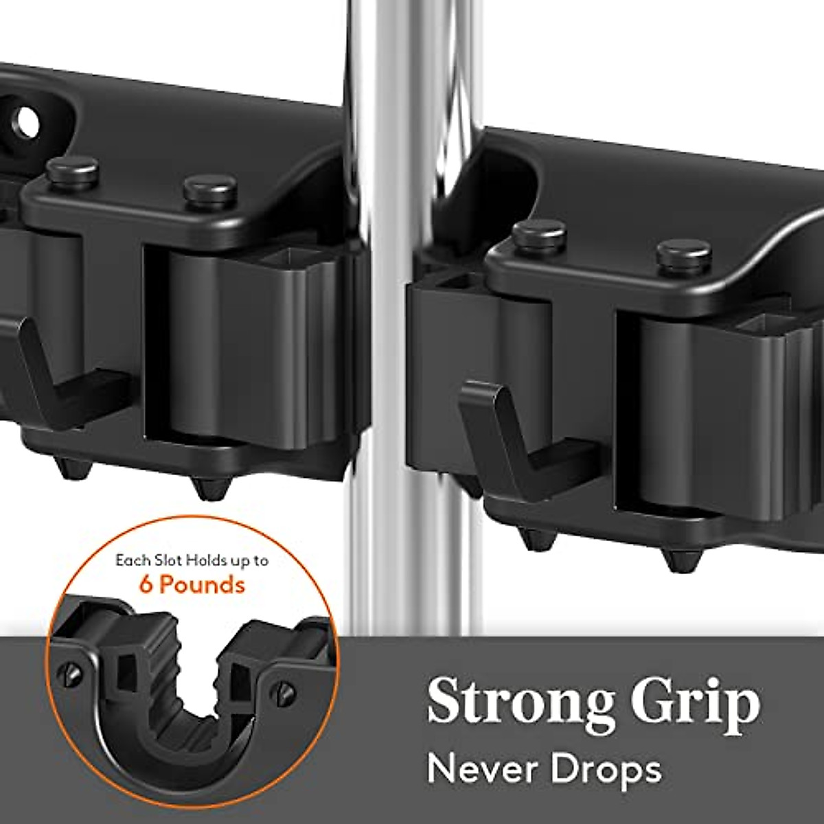 Lifewit Mop and Broom Holder Wall Mount, Anti-Slip Broom Hanger for Kitchen Organization, Heavy Duty Cleaning Supplies Organizer, Easy Install Tool Organizer for Closet, Garage, 5 Slot 6 Hooks, Black