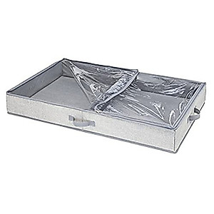 InterDesign 05343EU Aldo Fabric Under Bed Dual Compartment Shoe Organizer Box for Bedroom Storage 36" x 21" x 5" Gray