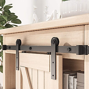 ZEKOO 5FT Super Mini Sliding Barn Door Hardware Kit for Single Door Cabinet, Small Barn Door Hardware Track Kit for TV Stand, Cupboards, Storage Cabinets, Wardrobes, I Shape Hanger (No Cabinet)