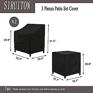 SIRUITON 3 Piece Outdoor Veranda Patio Garden Furniture Cover Set with 420D Durable and Water Resistant Fabric,Fit for Outdoor Wicker Patio Furniture Sets/Rattan Chair Conversation Sets-Balck