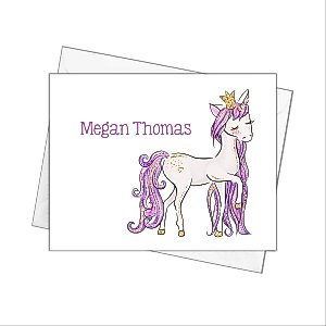 Purple Unicorn Note Cards with Envelopes, Personalized Stationery Set for Girls, Pack of 10 Folded Notecards