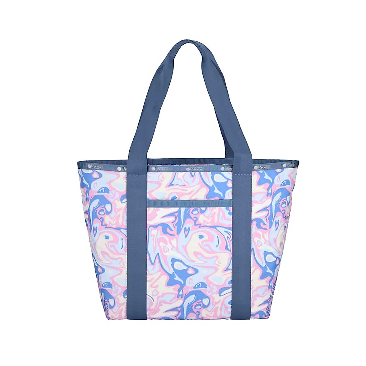 LeSportsac Radiant Reflections Everyday Zip Tote Handbag/Travel Bag, Style 3867/Color E541, Abstract Retro Swirls & Hearts, Soft Pastels: Blue, Pink, Amethyst & Cream, Subtle Iridescent Sheen