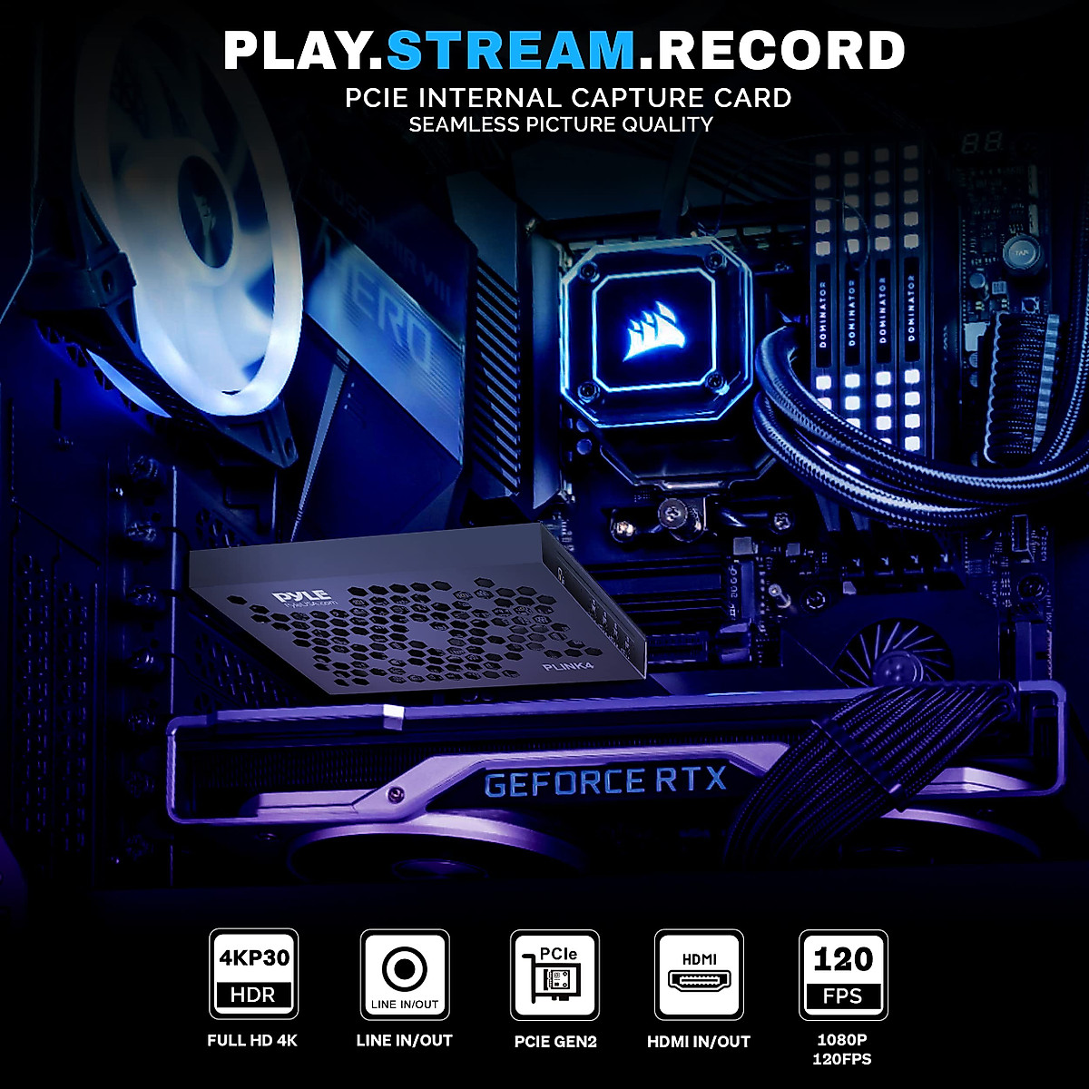Pyle Live Gamer HDMI 4K Live Record and Stream, Multi Video Format Support, Audio-VideoLine in/Out, Super High Speed, Real Time Gameplay, Conference Live Broadcast, PCI-E Gen2 - PLINK4