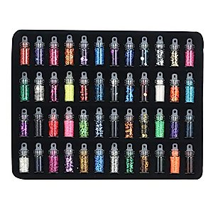 Nail Glitter,mewmewcat 48 Bottles of 3D Nail Glitter Sequins Nail Glitter Flakes Set Acrylic Nail Sparkle Glitter Stickers Decals for Christmas Nail Art Decoration Mixed Colors & Shapes