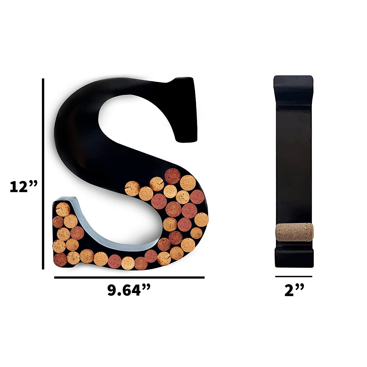 Premium Metal Letter Wine Cork Holder Is A Perfect Bar Decor Made of Durable Metal and A Glossy Black Finish With Rounded Edges , This Bar Cart Accessories Is Easy To Hang , Letter S (9,64”x 2”x 12”).