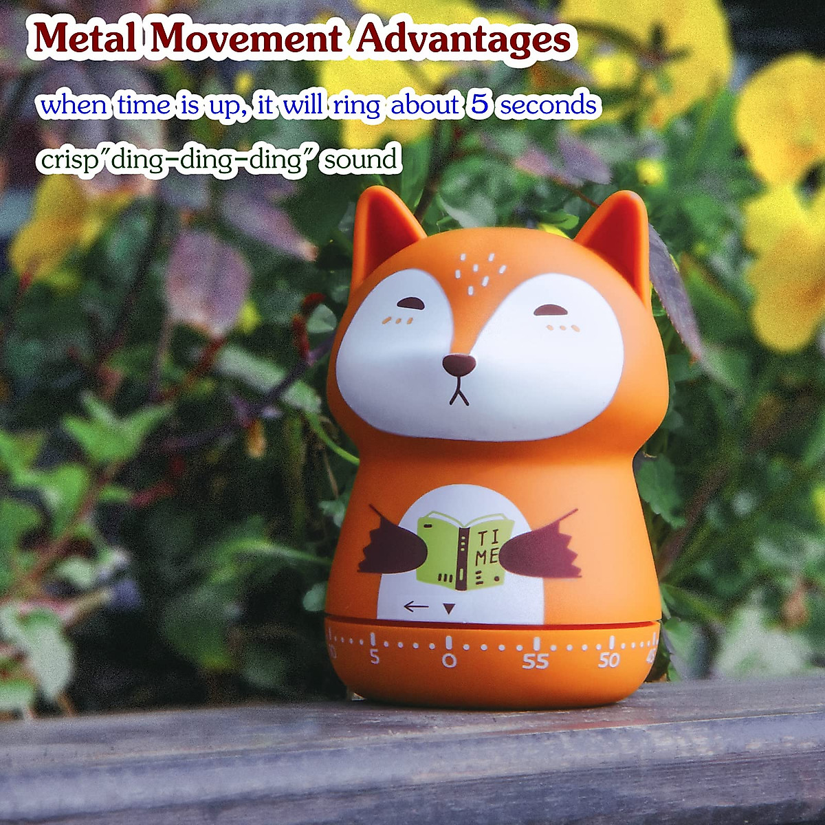 NUOSWEK Mechanical Kitchen Timer, Cute Animal Timer for Kids, Wind Up 60 Minutes Manual Countdown Timer for Classroom, Home, Study and Cooking (Orange Fox)