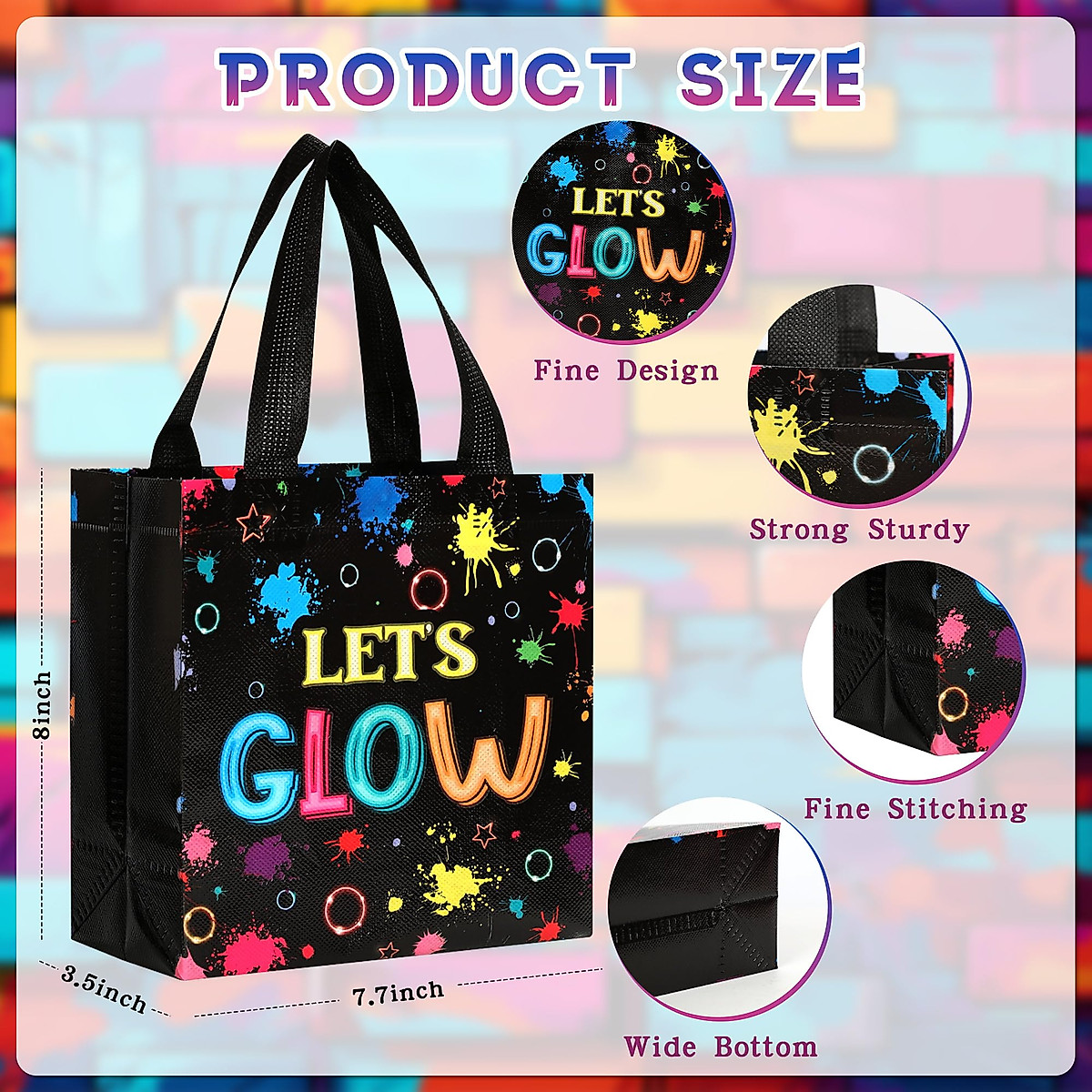 Latwerd 24Pack Glow in the Dark Party Gift Bag Canvas Bag Eco-friendly Reusable Shopping Bag Candy Gift Bag Suitable for Birthday Party Gift Storage Bag