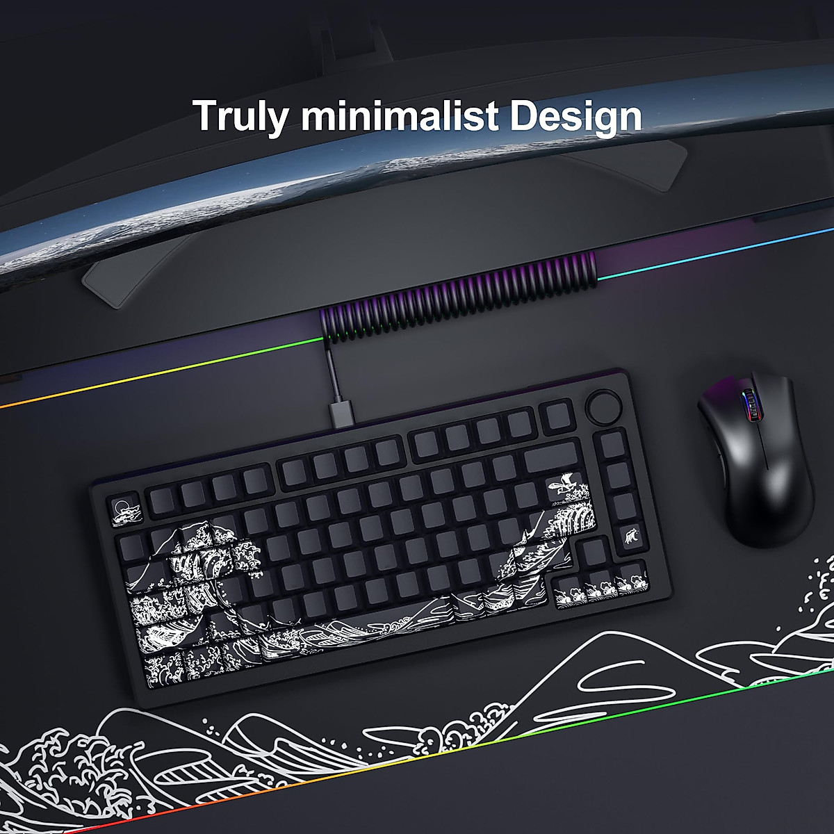 XVX Shine Through Keycaps - Double Shot PBT Keycaps 60 65 75 100 Percent, Side Print Key caps Custom 131 Keys Set, Dye Sub Wave of Kanagawa Key caps for Mechanical Keyboards