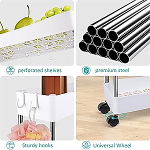 Slim Storage Cart, 4 Tier Bathroom Rolling Utility Cart Storage Organizer, White Slide Out Rolling Cart with Wheels, Rolling Storage Cart for Kitchen Bathroom Laundry Narrow Places…