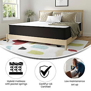 EMMA + OLIVER Drift 12 Inch Hybrid Mattress, High Density Foam and Pocket Spring Mattress in a Box, CertiPur-US Certified Foam, King Size, White/Black