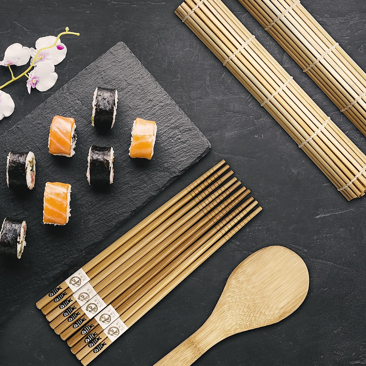 Bamboo Sushi Making Kit Sushi Roller Kit With Bamboo Sushi Mats for Sushi Bamboo Sushi Maker Kit For Homemade Sushi Set With 8 Sushi Making Tools with 2 Bamboo Sushi Rolling Mat Sushi Roll Maker Kit