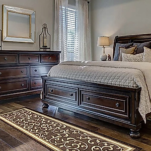 Kitchen Rug Non-Skid | Runner Mat Non-Slip Rug for Kitchen Floor with Rubber Backing Floor Mat | Low Profile (20" x 59") (1923-Brown)