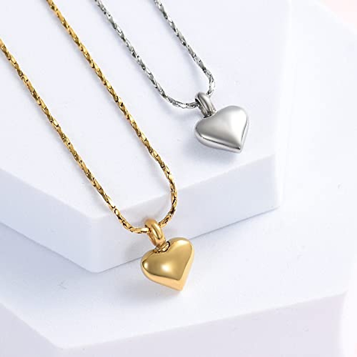 Imrsanl Small Heart Cremation Urn Necklace for Ashes Stainless Steel Memorial Ash Pendant Keepsake Jewelry (Silver & Gold)
