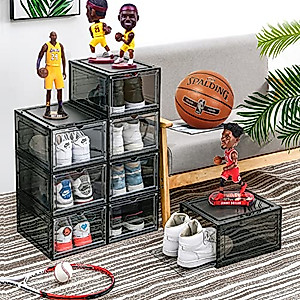 Sturdy Durable Plastic Shoe Organizer, Shoe Box with Magnetic Door, 6 Pack Shoe Organizer for Sneaker Storage, Shoe Boxes Clear Plastic Stackable for Closet, Shoe Containers, Shoe Display Case, White