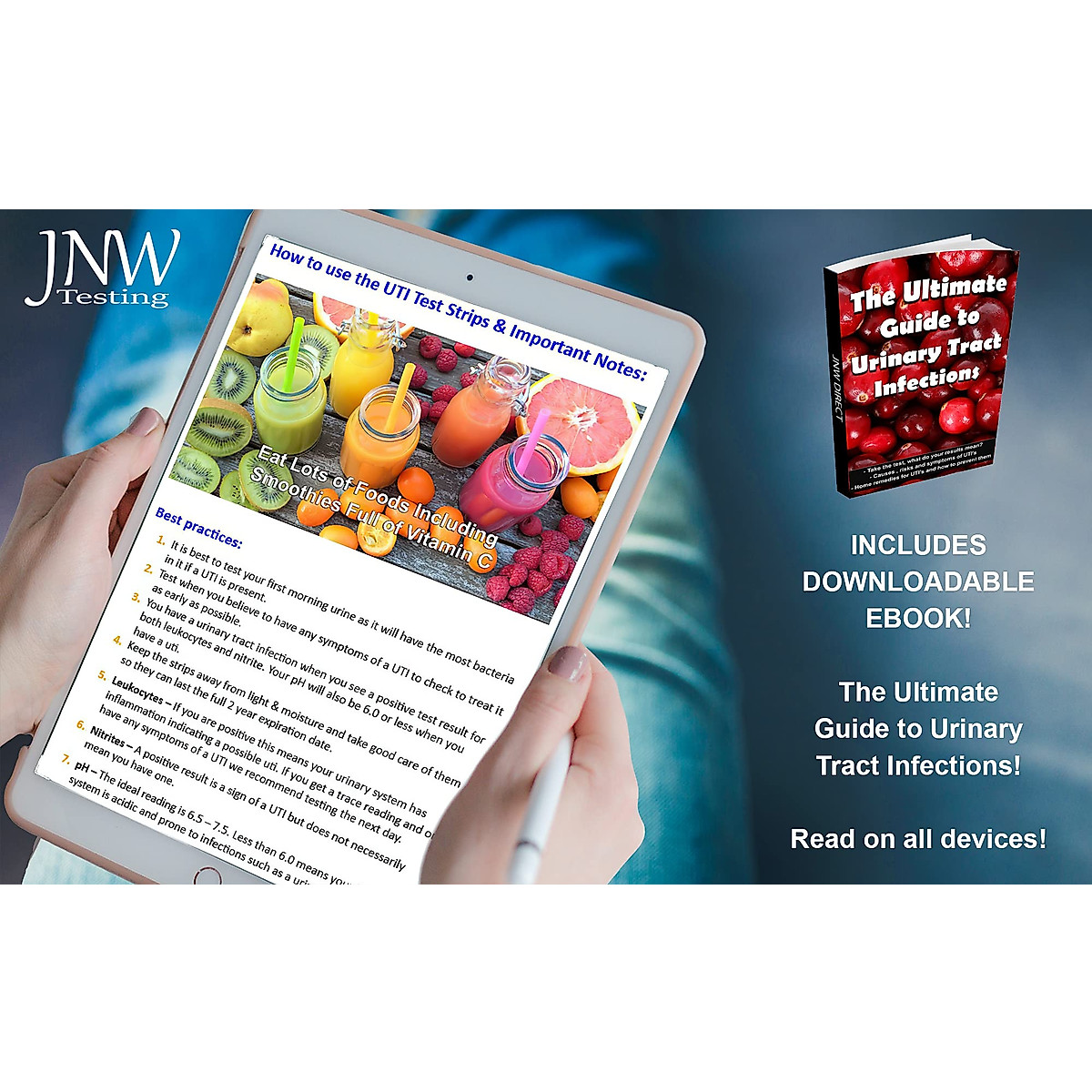 3-in-1 Urinary Tract Infection Test Strips - Home UTI Test Kit with eBook - with 100 Quick and Accurate UTI Test Strips - 100 Strips by JNW Direct