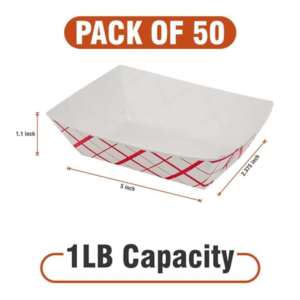 Concession Essentials 1lb Paper Food Trays. Heavy Duty, Grease Resistant. 1 Lb Paper Food Trays.50 Pack. Perfect for Carnivals and Concession Stands.