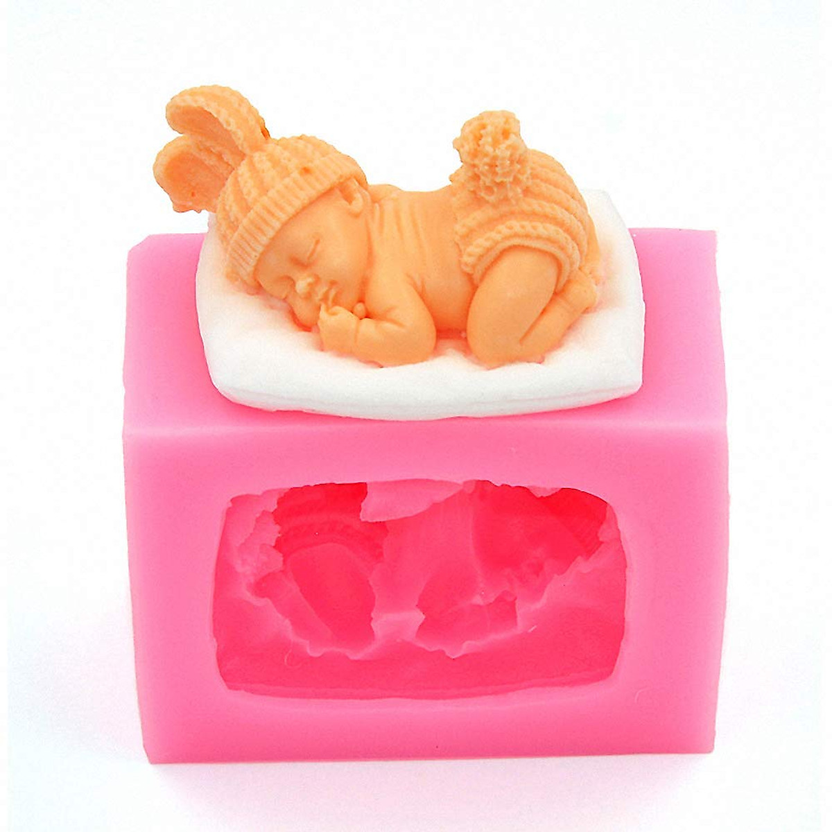 2Pcs 3D Sleeping Baby Silicone Chocolate Candy Fondant Mold Handmade Soap Candle Mold Baby Shower Party 1st Birthday Party Cake Topper Decoration Tools