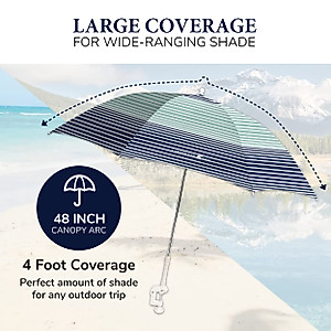 CARIBBEAN JOE Beach Umbrella for Chair, Adjustable and Universal Clamp On Beach Umbrella with UV Protection, 48 Inch Arc, Horizon Stripe