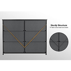 CubiCubi Dresser for Bedroom, 6 Drawer Storage Organizer Tall Wide Dresser for Bedroom Hallway, Sturdy Steel Frame Wood Top, Black Grey