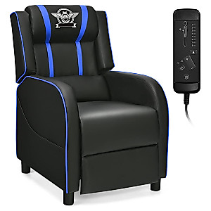 Giantex Gaming Recliner Chair, Racing Style Single Recliner Sofa w/Massage, Adjustable PU Leather Video Game Chair Home Theater Seat for Living Room Game & Recreation Room (Blue)