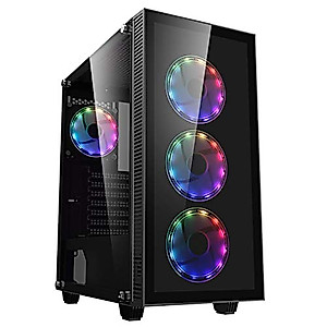 HDYD ATX Case,Mid-Tower PC Gaming Case ATX/M-ATX/ITX - Front I/O USB 3.0 Port - Tempered Glass Side Panel - 6 Fan Position - Support 200mm Fan Installation