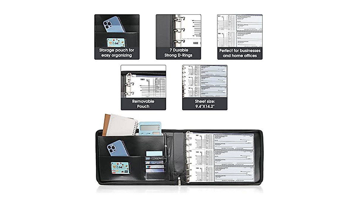 Business Checkbook Binder in Blue - Secure PU Leather Organizer
