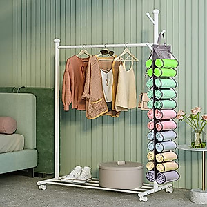 WwillDock Foldable Leggings Organizer Clothes, Legging Storage Bag, 24 Compartments Hanging Closet Organizers Suitable for Jeans, T-Shirts, Leggings, Towels etc (24 pockets, Gray)